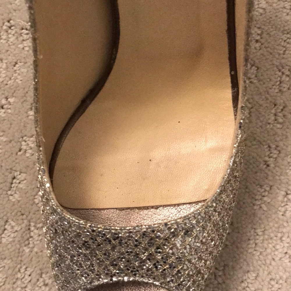 Jimmy Choo Glitter Fabric Champagne Heels Gem